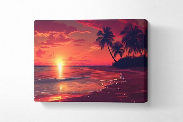 Red Sun Beach Landscape Canvas Print by Debenhams | ufurnish.com