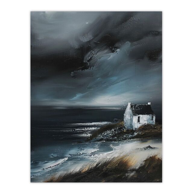 Scottish Coastal Cottage Oil Painting Timeless Wall Art Print by ...