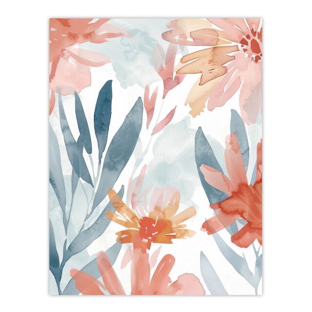 "Artery8 Aster Flower Garden Watercolour Pastels Boho Wall Art Print ...