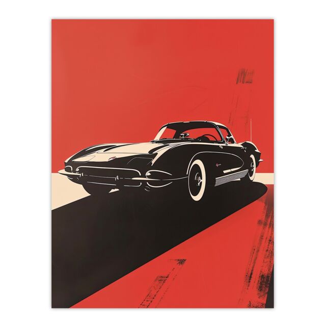 "Artery8 Wall Art Print Sports Car Bold Red Black White High Contrast ...