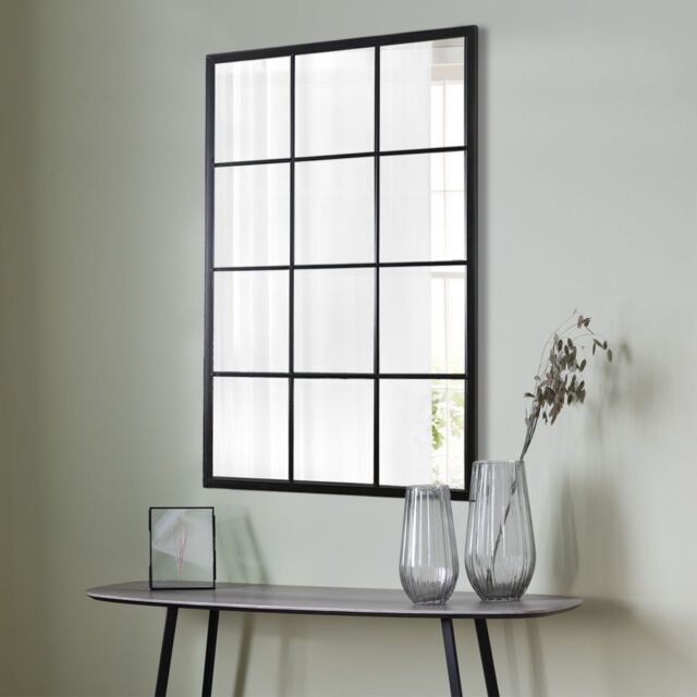 Large Antique Black Metal Window Mirror 120cm x 80cm by Debenhams | ufurnish.com