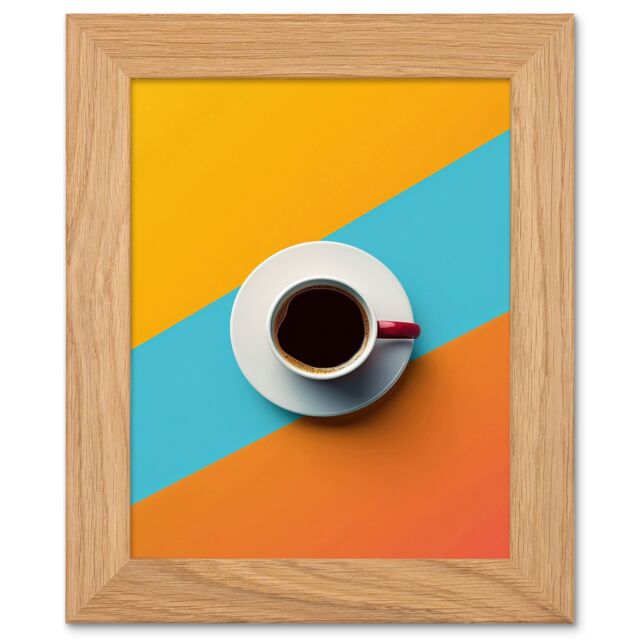 Coffee Cup Aerial View Vibrant Geometric Kitchen Art Oak Wood Framed ...