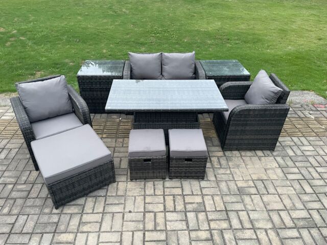 Rattan Furniture Outdoor Garden Dining Set Patio Height Adjustable ...