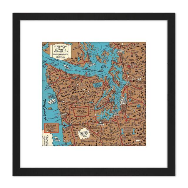 Map Lindgren 1934 Hysterical Olympic Peninsula Washington USA 8X8 Inch ...