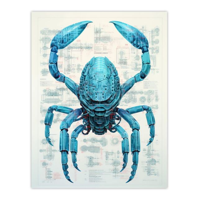 Wall Art Print Lobster Robot Hybrid Schematic Blue Futuristic Secret ...