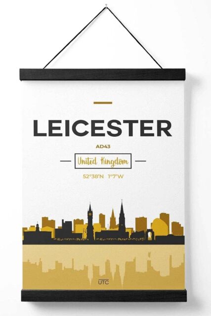 Leicester Yellow and Black City Skyline Poster with Black Hanger by ...
