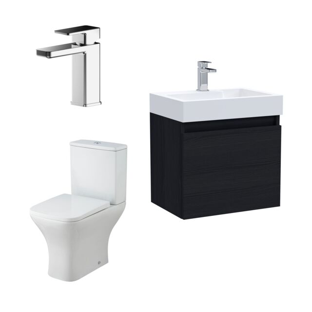 Cloakroom Vanity Unit Tap and Toilet Set Charcoal Black Chrome by ...