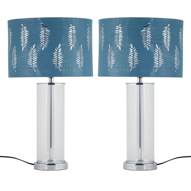 Set of 2 Aura - Chrome Table Lamps with Teal Fern Cut Out Shades by ...