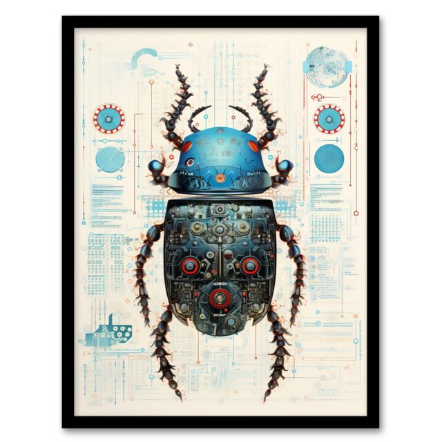 Wall Art Print Beetle Robot Hybrid Secret Military Schematic Blue ...