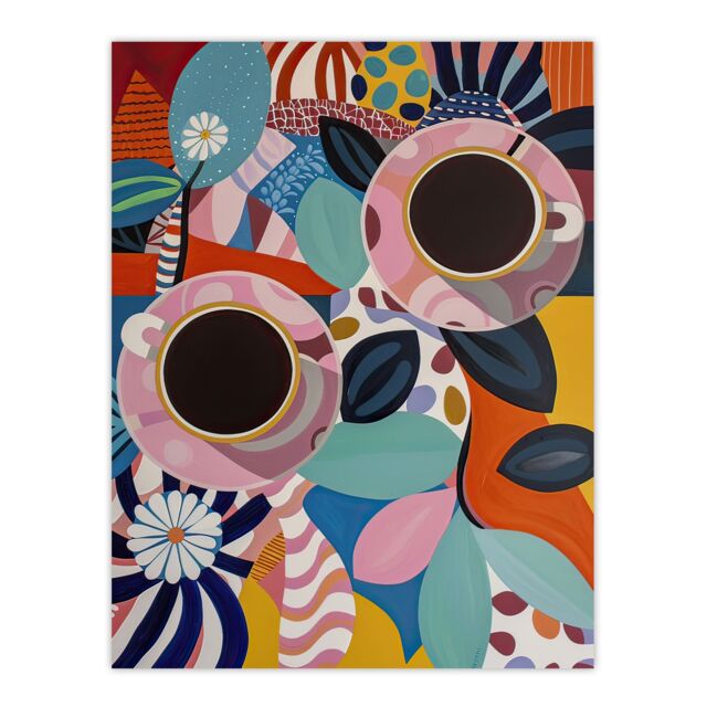 "Artery8 Abstract Trippy Coffee Cups Pop Art Pattern Wall Art Print ...