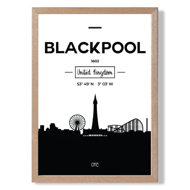 ARTZE Blackpool Black & White City Skyline Framed Print SIZE: A2 with ...