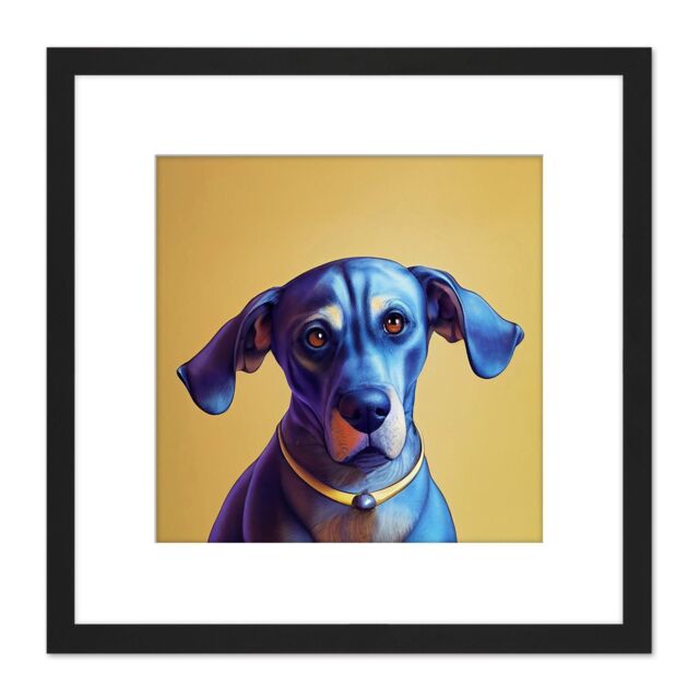 Blue Fox Hound Dog Pet Portrait Painting Illustration Mustard Yellow ...