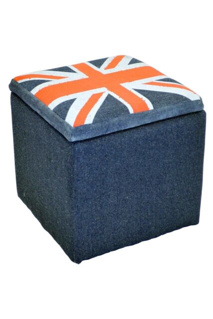 Union Jack - Square Flag Padded Storage Pouffe Stool - Blue Red Grey by ...