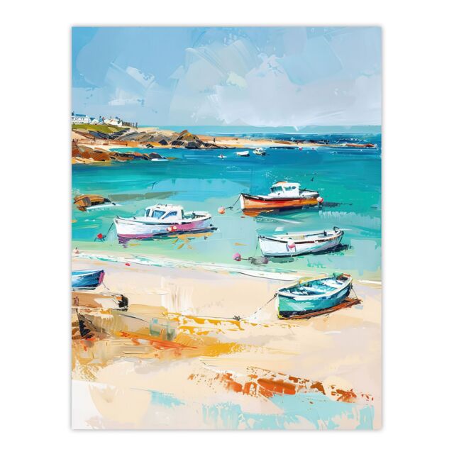 "Artery8 Sandy Beach Bay Fishing Boats Coastal Landscape Wall Art Print ...