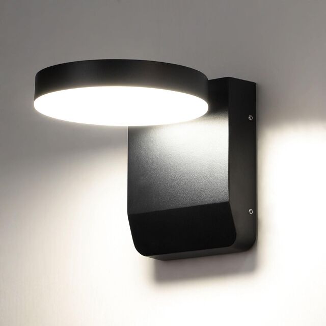 Matt Black Modern Round LED Outdoor Wall Light Mains Powered ...