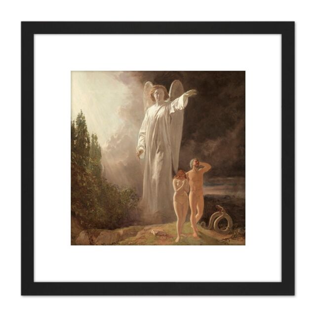 Faed Expulsion Of Adam And Eve 8X8 Inch Square Wooden Framed Wall Art Print Picture with Mount ...
