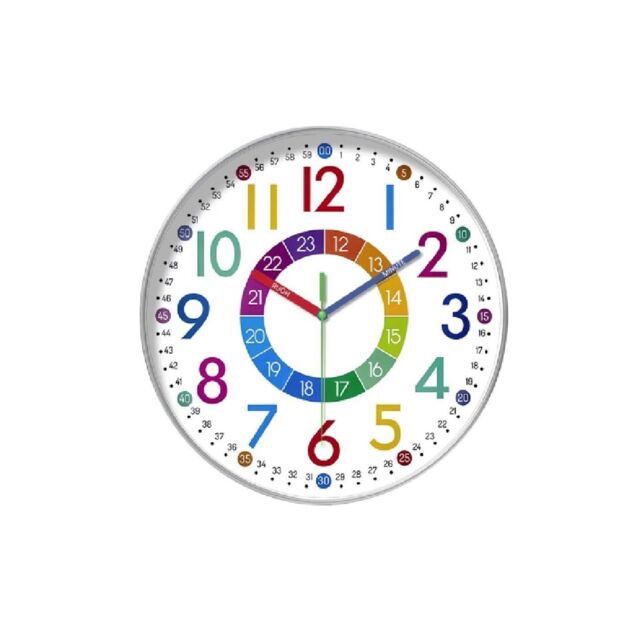 Colourful Childrens Easy Time Clock with Silent Movement and 24 Hour ...