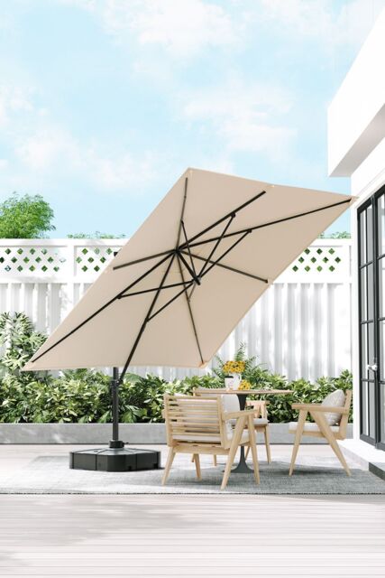 3m x 3m Square Rotating Outdoor Cantilever Parasol with Plastic Base by ...
