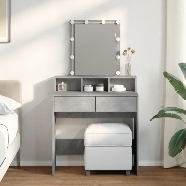 Berkfield Home Dressing Table with LED Concrete Grey 80x41x144.5 cm by ...