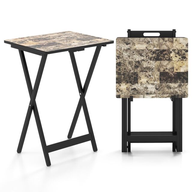 4-Pack Folding Tray Table Set TV Dinner Rectangular Snack Table by ...