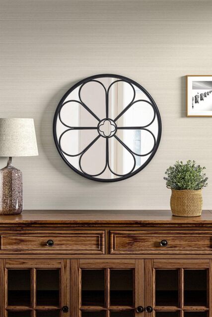 Dia 50cm Metal Round Floral Art Deco Window Wall Mirror by Debenhams | ufurnish.com