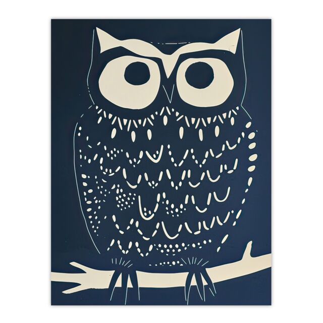 "Artery8 Owl Bird Simple White Blue Block Print Design Wall Art Print ...