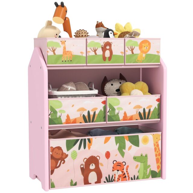 Kids Toy Storage Unit with 6 Storage Boxes for Playroom, Pink by ...