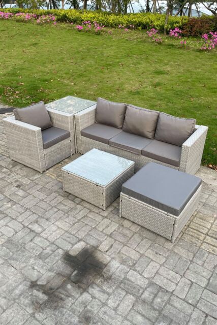 Light Grey Lounge Outdoor PE Rattan Garden Furniture Set Wicker Sofa ...
