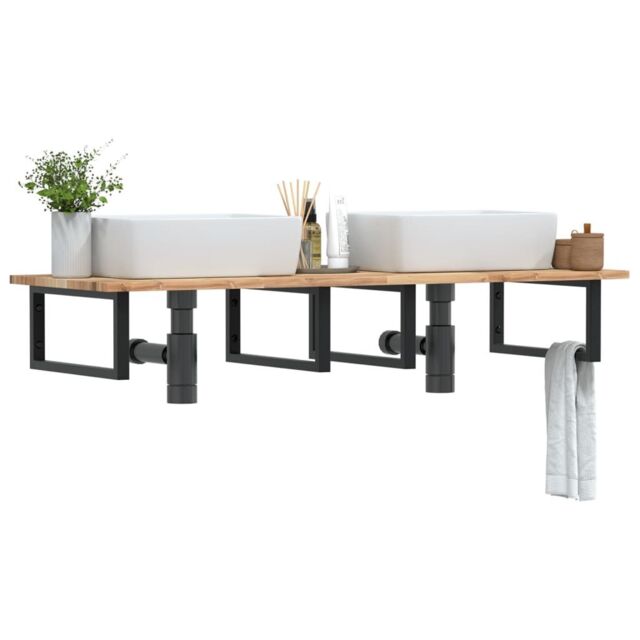 Basin Shelf Wall Mounted Steel and Solid Wood Acacia by Debenhams ...