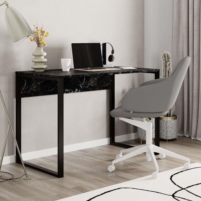 Inna' Modern Work Table with Sturdy Black Metal Legs 110cm by Debenhams ...