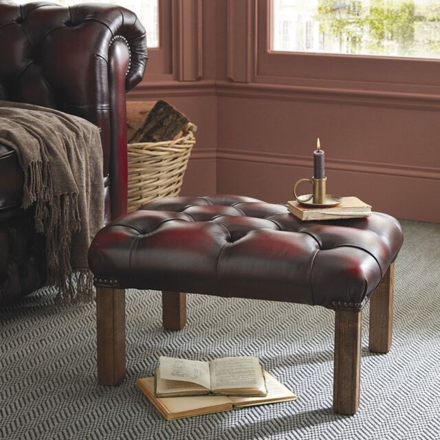 Georgian Handfinished Antique Leather Footstool - Antique Red by ...