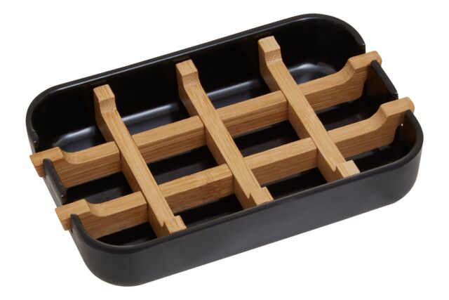Modern Grey Bamboo Soap Dish, Minimalist Draining Soap Tray With ...