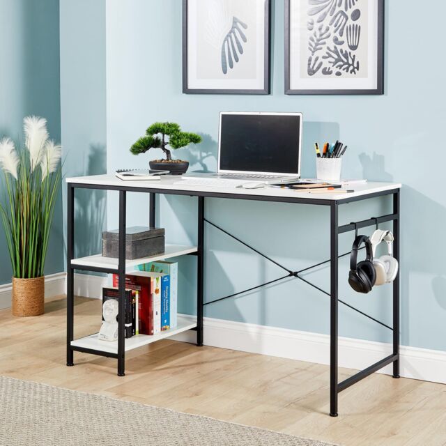 Home Source Computer Desk Adjustable Shelves Storage Hook Office Table ...