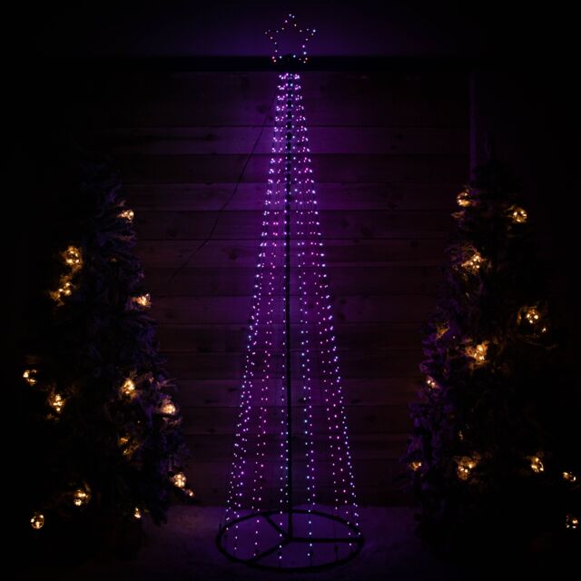 2.5m Light up Christmas Pyramid Cone Tree with 835 Multi-Action Rainbow ...