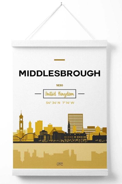 Middlesbrough Yellow and Black City Skyline Framed Print SIZE: A3 with ...