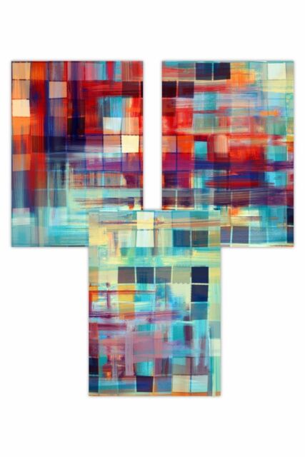 ARTZE Set of 3 Geometric Abstract Colourful Squares Art Posters - Size ...