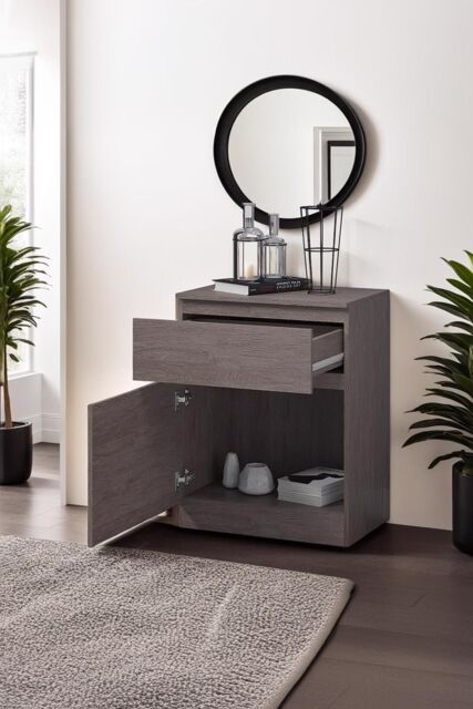 FWStyle Rustic Oak 1 Drawer 1 Door Multi Storage Unit in Brown by ...