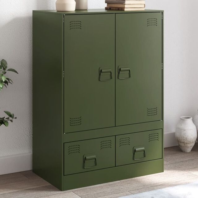 Berkfield Home Highboard Olive Green 67x39x95 cm Steel - Size: 67 x 39 ...