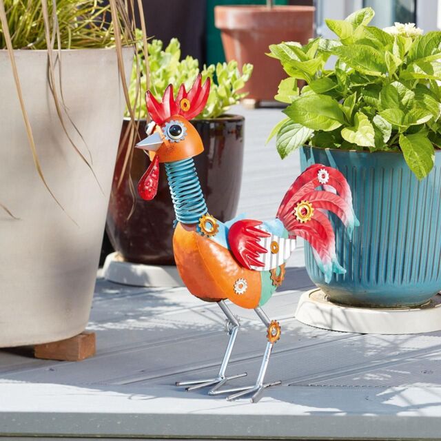 Rudy Rooster Garden Ornament - Steampunk Style Outdoor Chicken Decor by ...