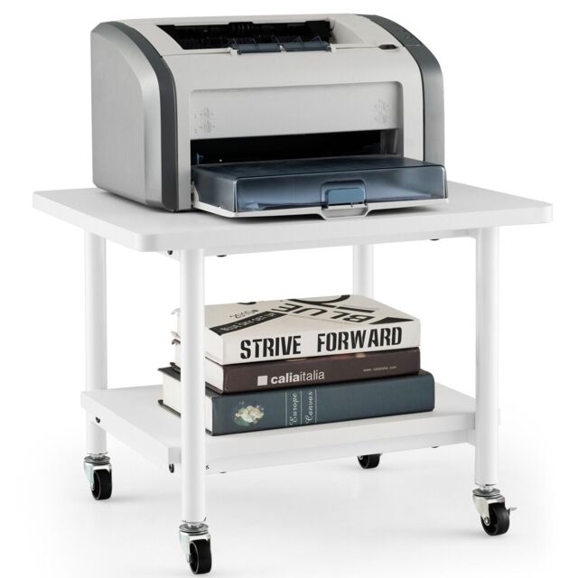 Costway Printer Stand Under Desk Printer Table w/ 4 Wheels in White by ...
