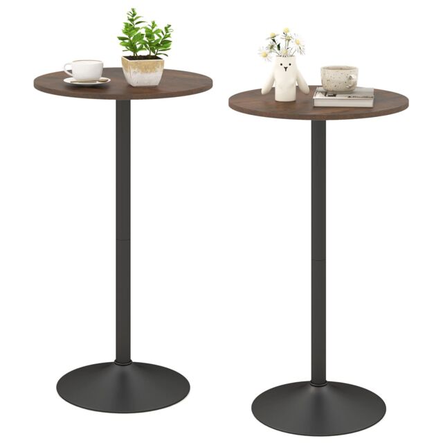 Costway 2PCS Round Top Pub & Bar Table Standing Bistro Table in Brown ...