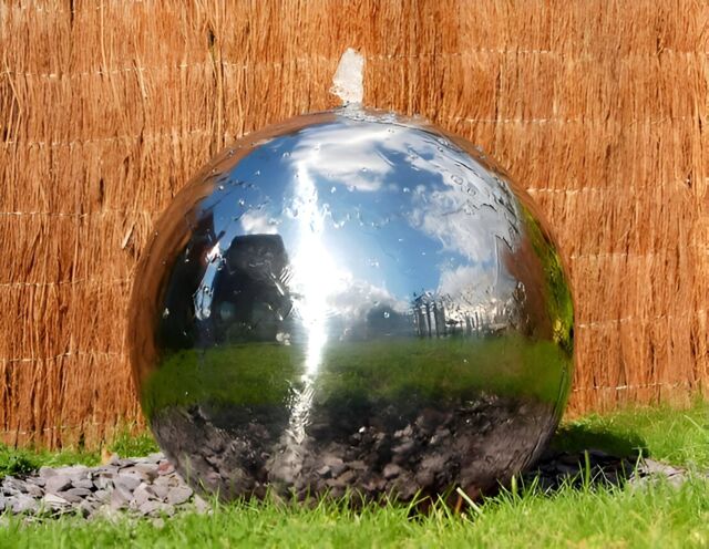 Silver Sphere Water Feature Fountain Cascade Stainless Steel Garden by ...