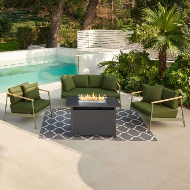 Porta Green Aluminium Garden Set with Teak Wood, With Fire Pit Table by ...