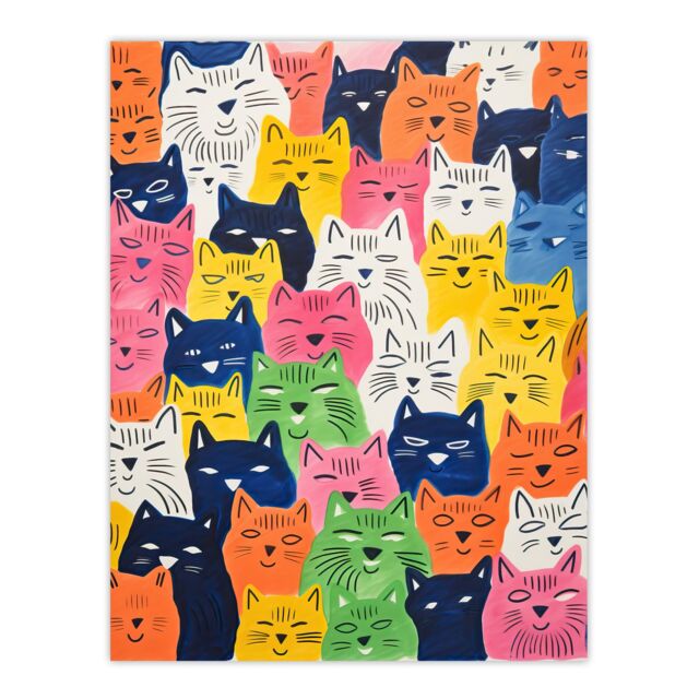 "Artery8 Wall Art Print Purring Pussycats No2 Happy Cats Bold Colourful ...