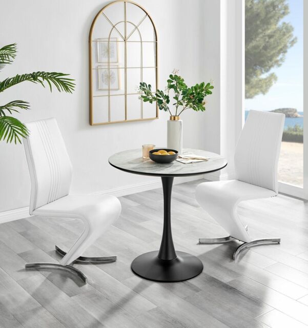 Elina White Marble Effect Scratch Resistant Dining Table & 2 Willow ...