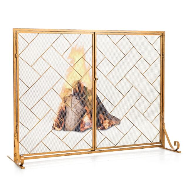 Costway Large Flat 2 Doors Fireplace Screen Gate Large Spark Fire Guard ...