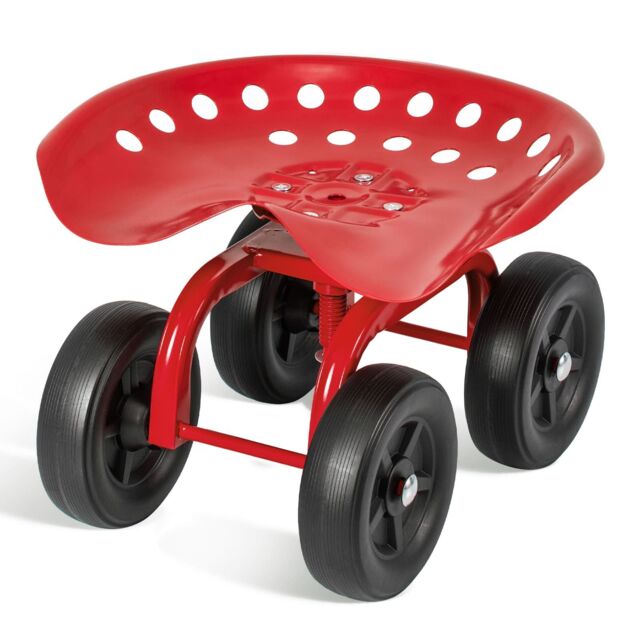 Garden Cart Rolling Workseat Rolling Stool Cart w/360°Swivel Seat-Red ...