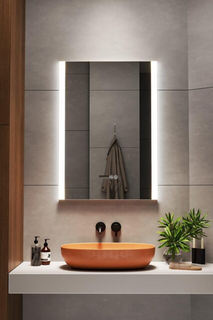 Anti-Fog Aluminum LED Vanity Mirror with Clock with Rectangular LED ...