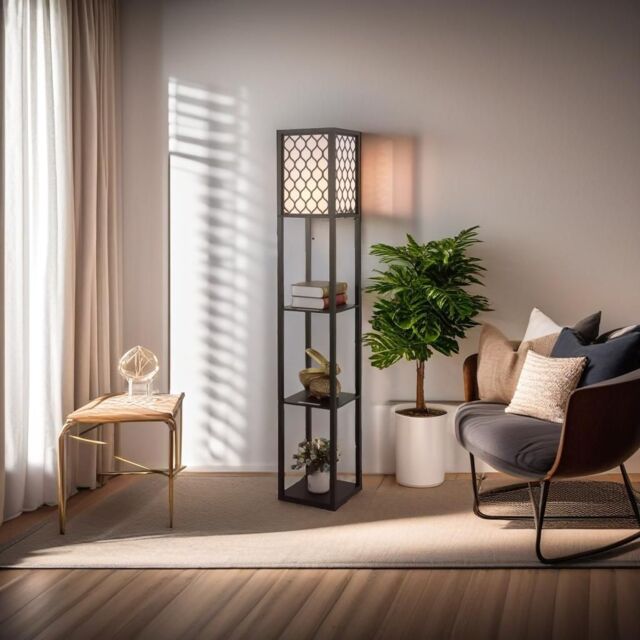 3 Tier Wood Floor Lamp with Storage Shelves by Debenhams | ufurnish.com