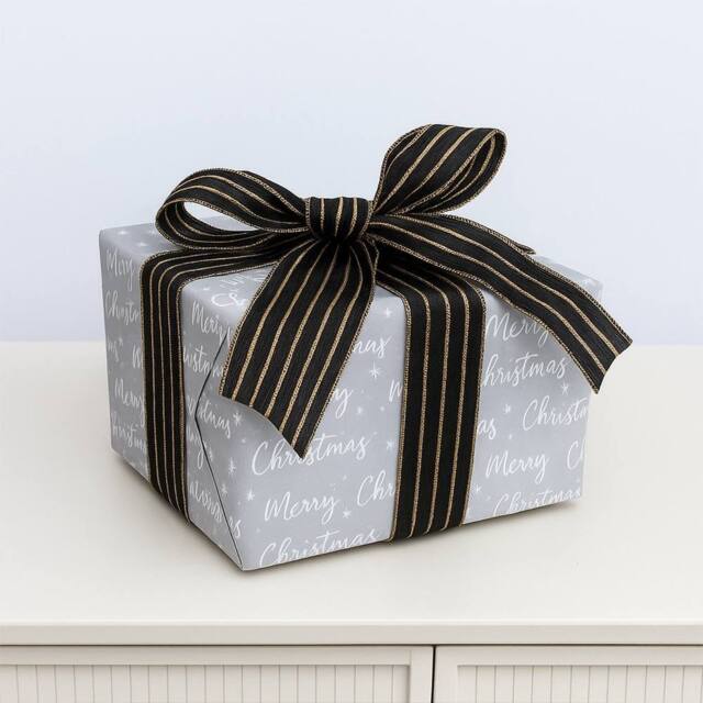 Melody Maison Large Black & Gold Striped Ribbon Christmas Garland ...